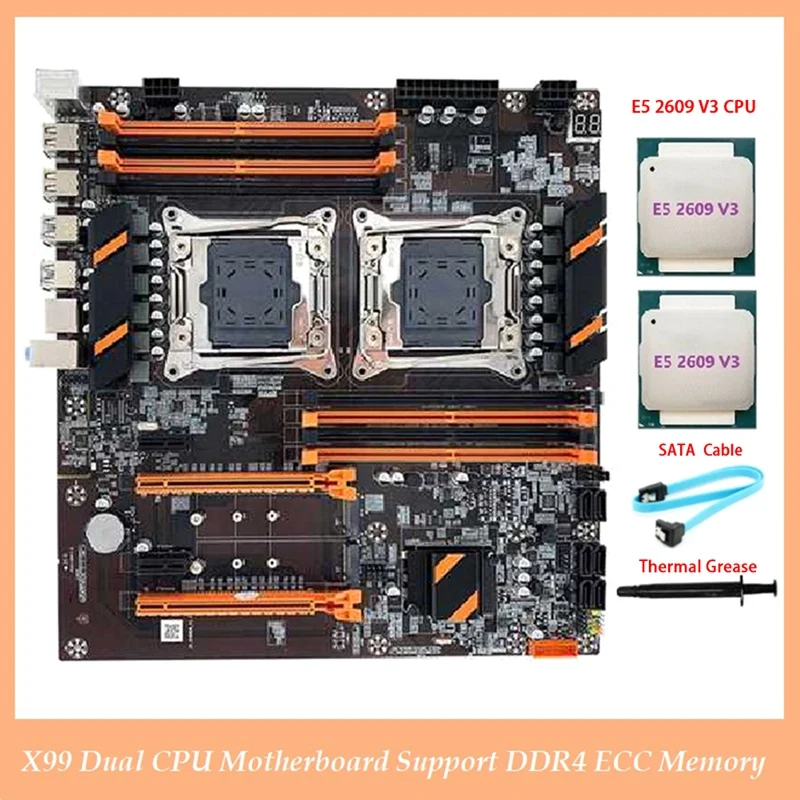X99 cpu dupla placa mãe lga2011 preto + 2xe5 2609 v3 cpu + cabo sata ...