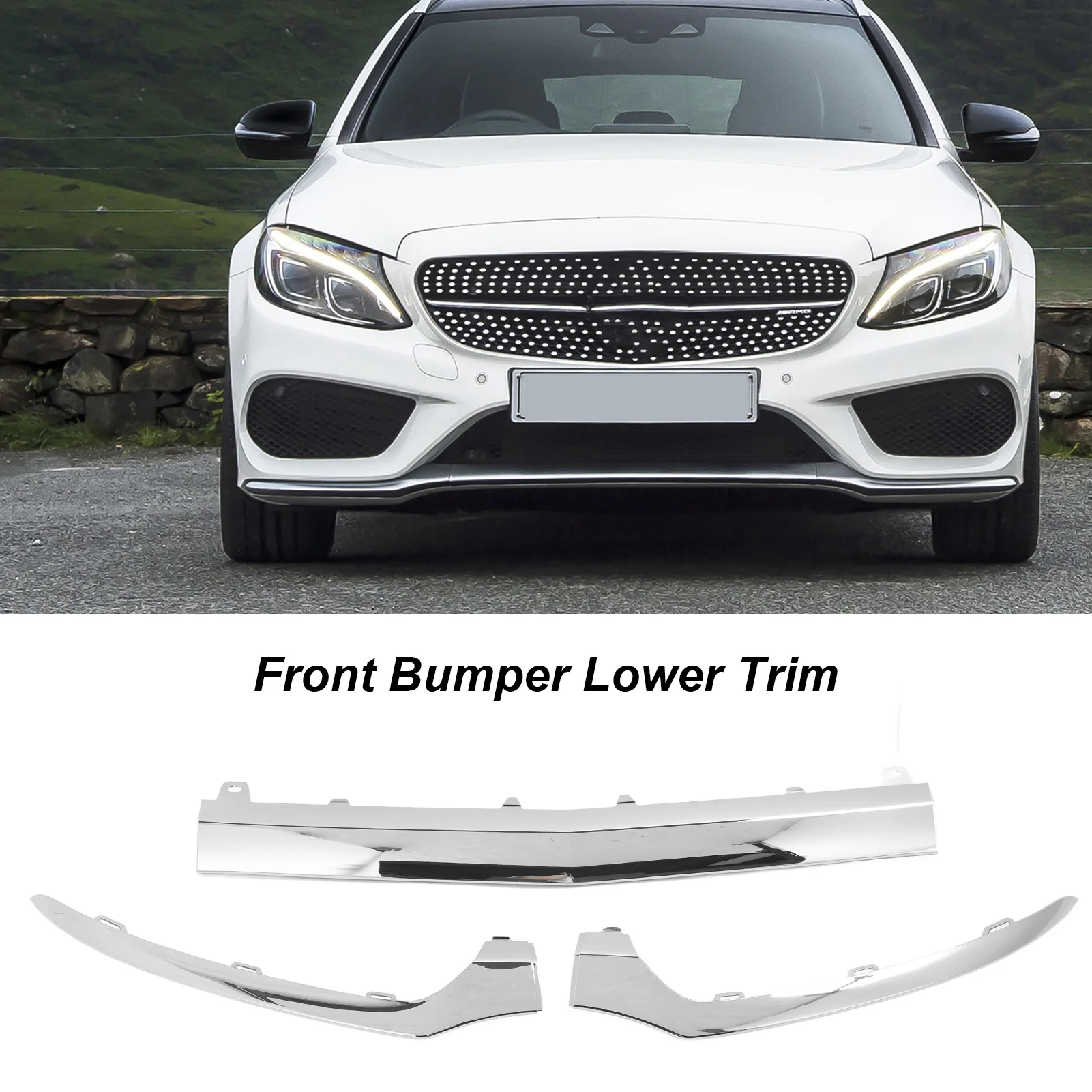 3Pcs-Front-Bumper-Lower-Chrome-Trim-2058851374-Replacement-For-Mercedes ...