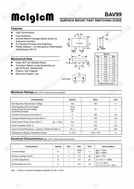 100PCS BAV99 A7 70V SOT-23 SMD Switch Transistor, 58% OFF