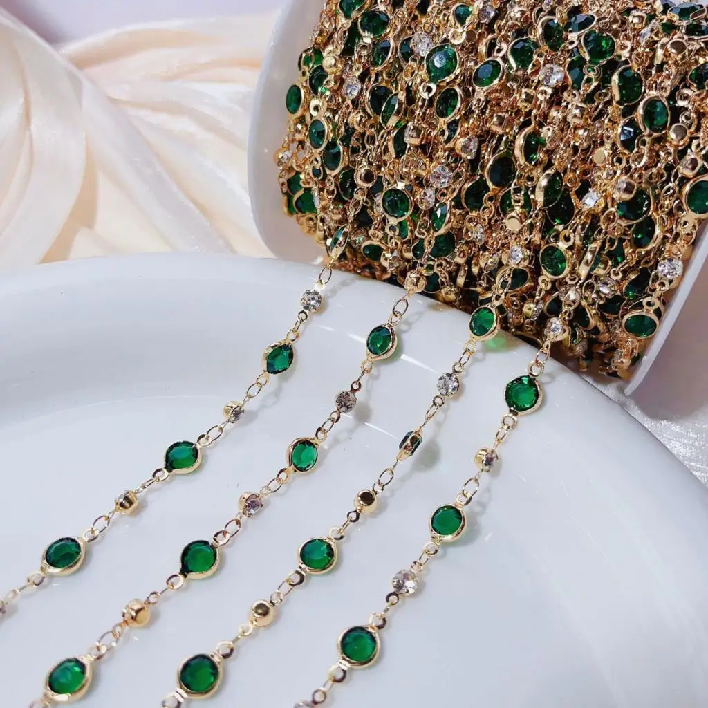1meter-Crystal-Beads-Copper-Chains-Dark-Green-Glass-Chain-for-Necklace ...