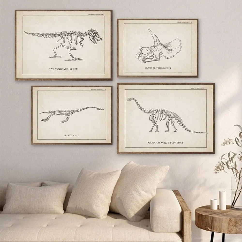 Vintage-Dinosaur-Skeleton-Paleontology-Wall-Art-Canvas-Painting-Nordic ...