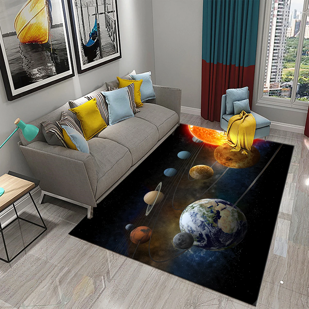 3D Solar System Children Room Carpet Universe Space Planet Rug for Boy ...