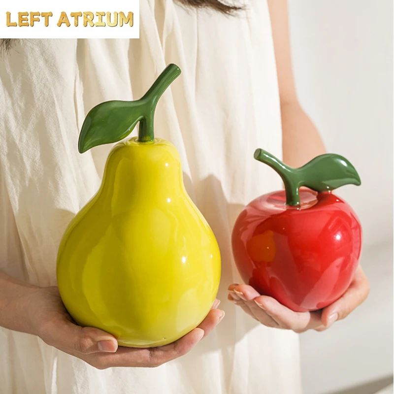 Apple Pear Ornament Ceramic Simulation Fruit Statue Sculpture Artwork ...