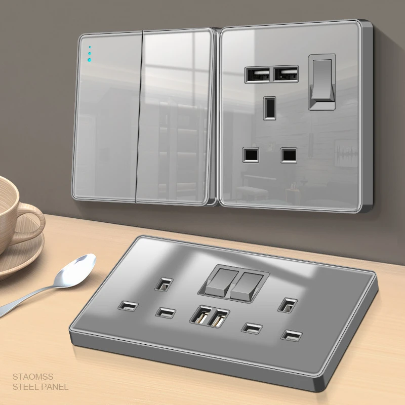 Grey Tempered Glass Panel Wall Socket | Tempered Glass Electrical ...