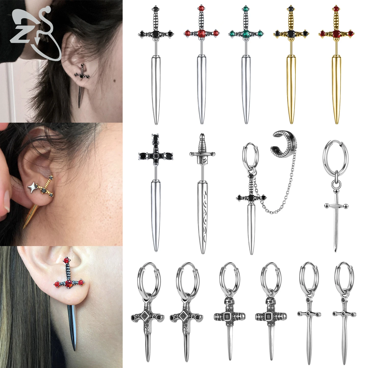 Stainless Steel Sword Stud Earrings | Stainless Steel Gothic Piercing ...