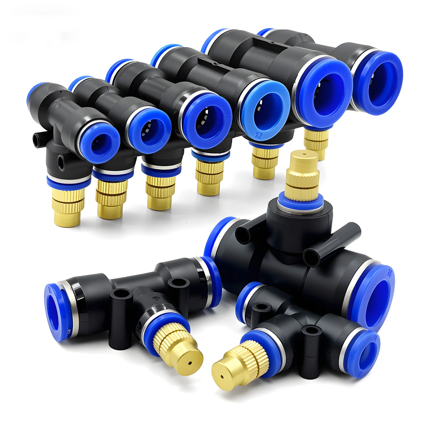 Brass Misting Nozzle with Tee Adapter Adjustable Atomizer Sprayer ...
