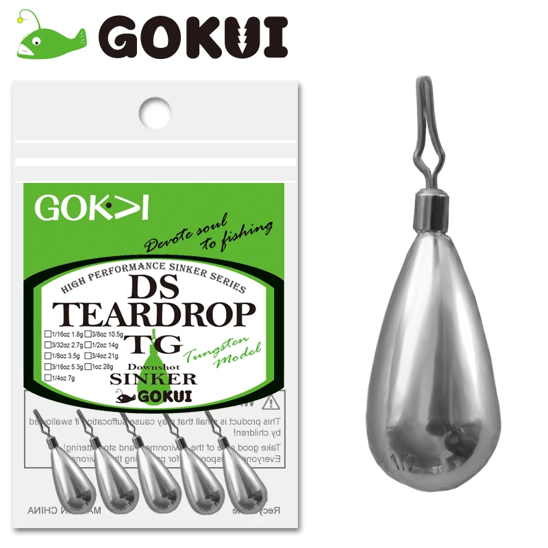 5pcs 1/16-1/2oz Tungsten Weight Tear Drop Shot Sinkers Digital Fishing ...