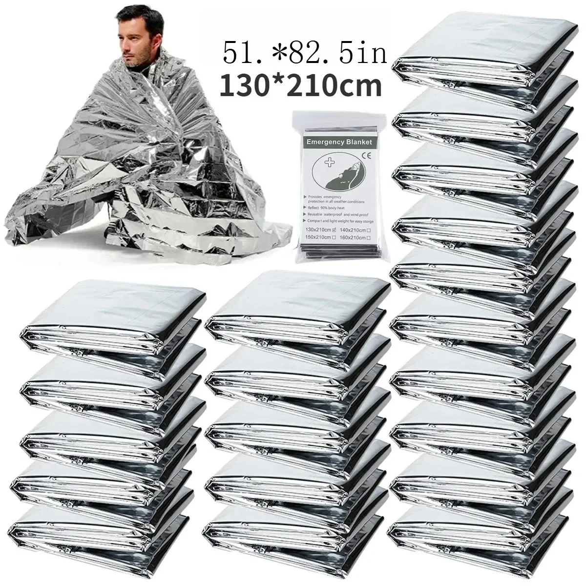 1-10PCS Windproof Waterproof Foil Thermal Emergency Blanket Survival ...
