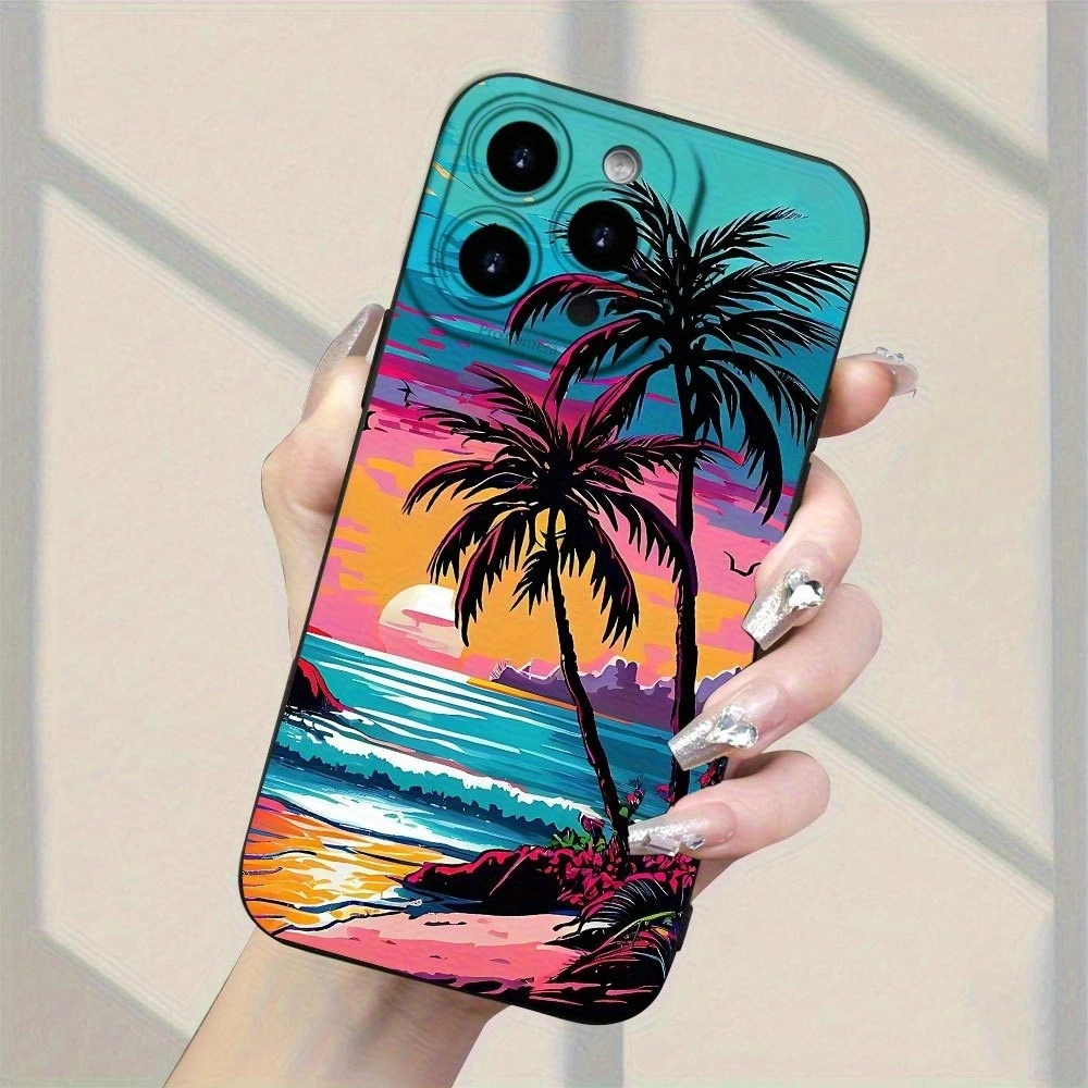 Beach Sunset and Palm Tree Element Phone Case for iPhone17 16 15 14 13 ...