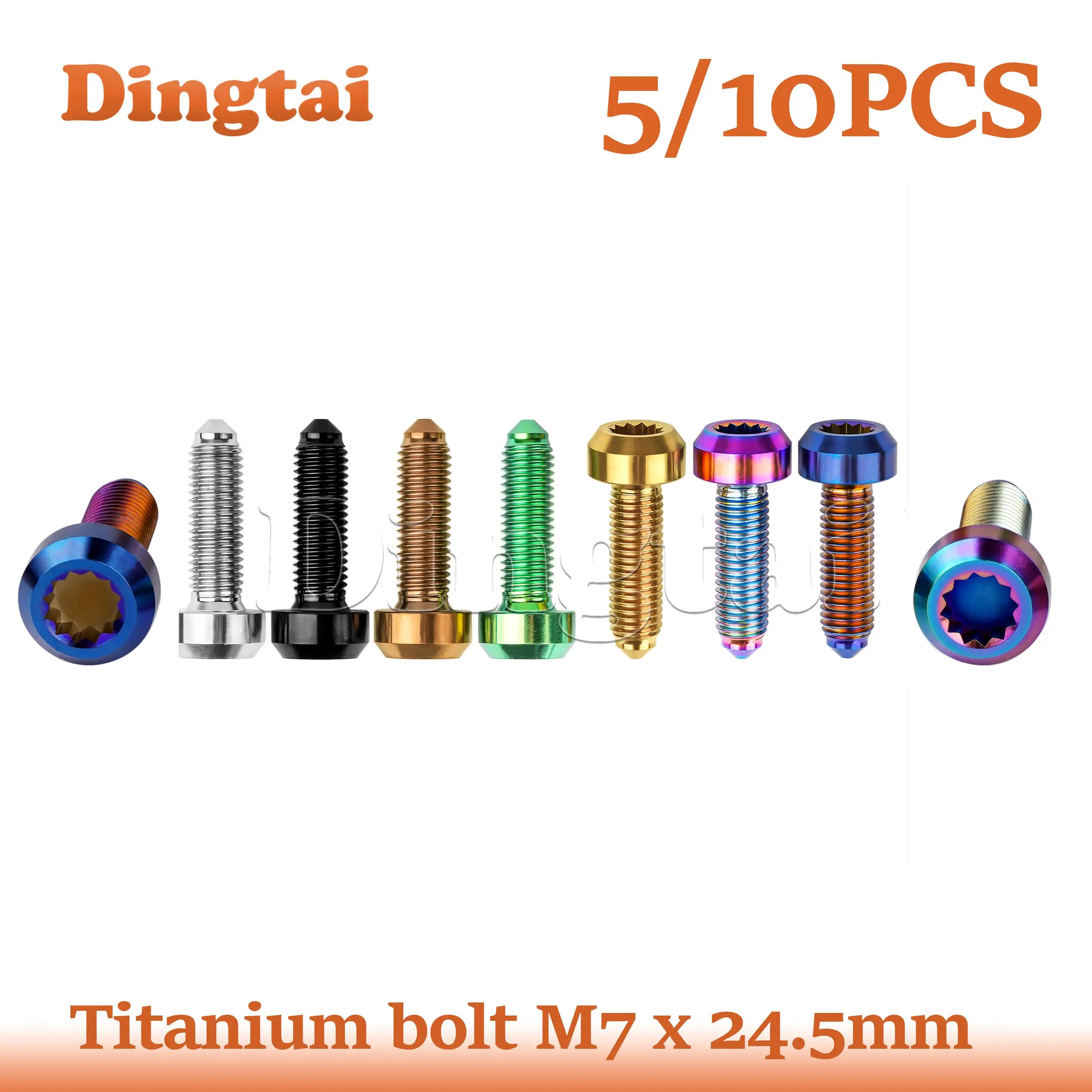 Dingtai Titanium Bolt 5/10PCS M7 x 24.5mm bolt Titanium Gr5 8mm spline ...