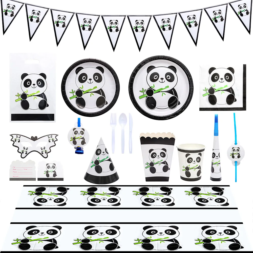 Panda-Theme-Decoration-Party-Plates-Fork-Flag-Children-Kids-Birthday ...