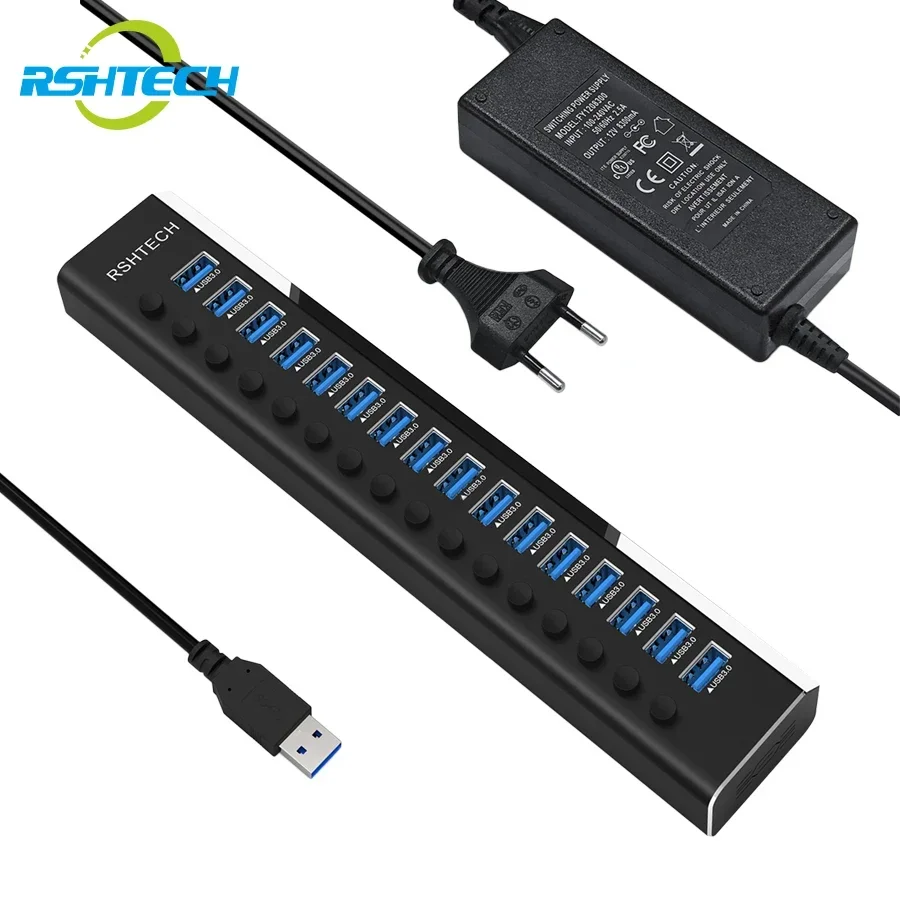 RSHTECH-USB-Hub-16-Ports-100W-USB-3-0-Data-Hub-Aluminum-5Gbps-Splitter ...