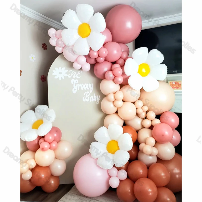 108pcs-Burnt-Orange-Daisy-Flower-Balloons-Garland-Arche-Two-Groovy-One ...