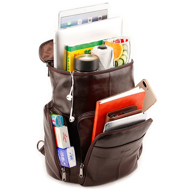 Sac à Dos multifonctionnel en cuir véritable de grande capacité pi ...