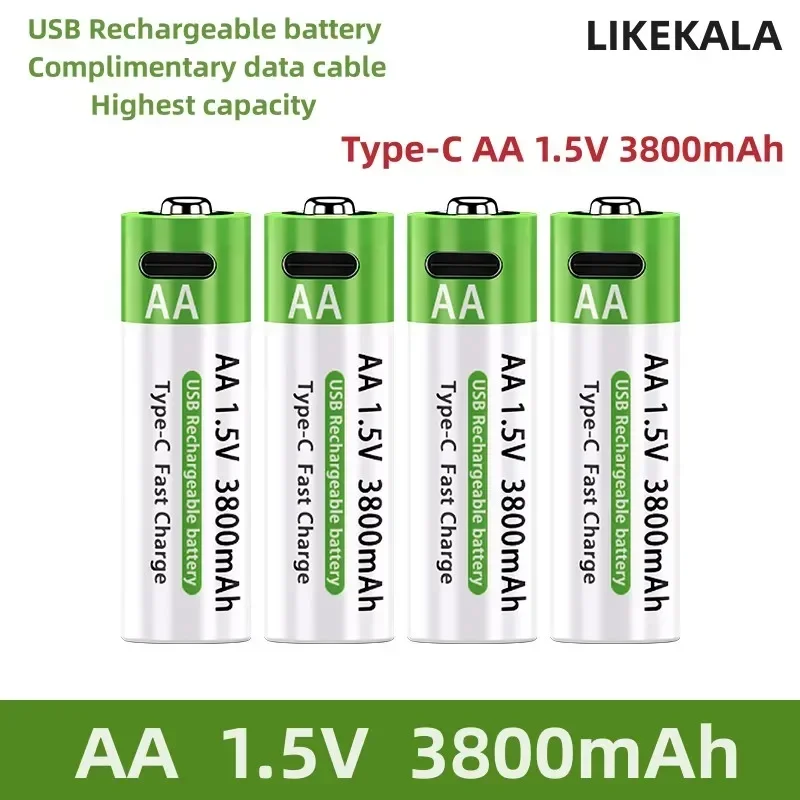 2025 New 1.5V AA USB Rechargeable Battery 3800 mAh Li-ion Battery for ...
