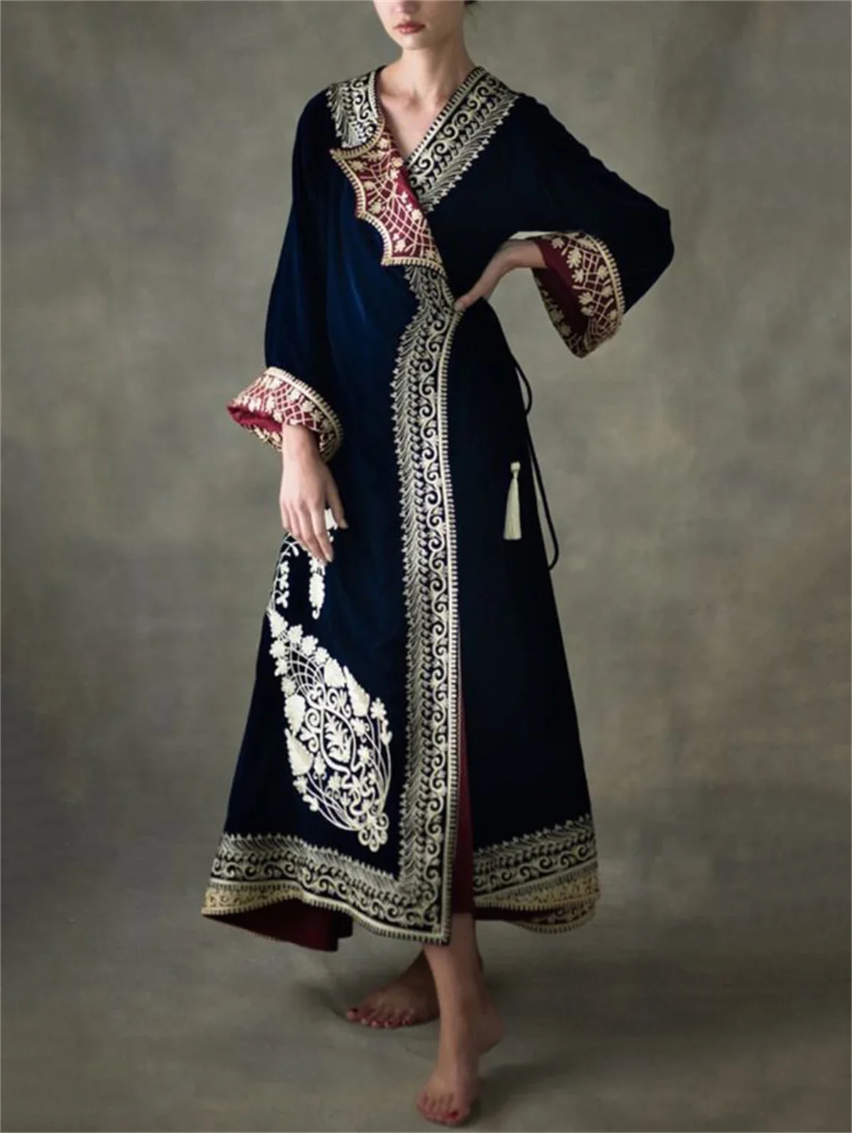 Vintage-Ethnic-Pattern-Kaftan-Sexy-V-neck-Batwing-Sleeve-High-Waist ...