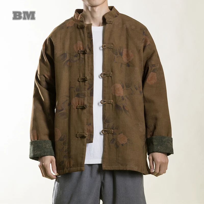 Chinese-Traditional-Dress-Vintage-Stand-Up-Collar-Cotton-Linen-Coat-Men ...