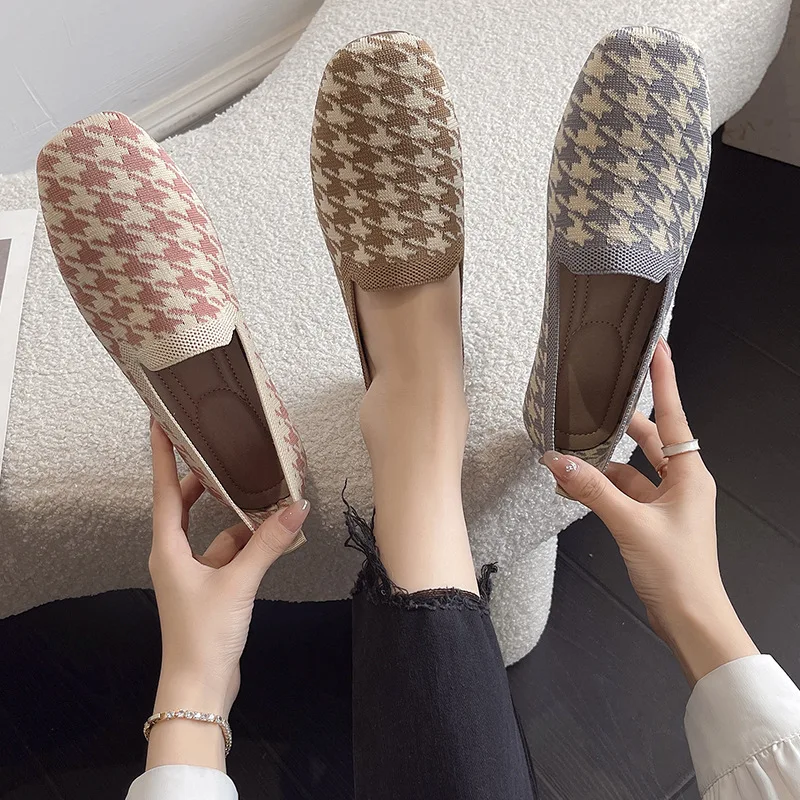 Women Loafers Breathable Knit Comfortable Soft Sole Round Toe Spring ...