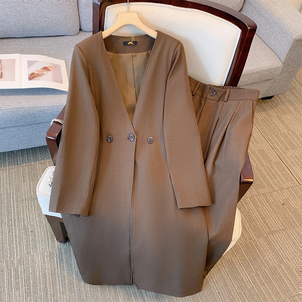 Plus-size-women-s-spring-and-autumn-commute-two-piece-long-suit-jacket ...