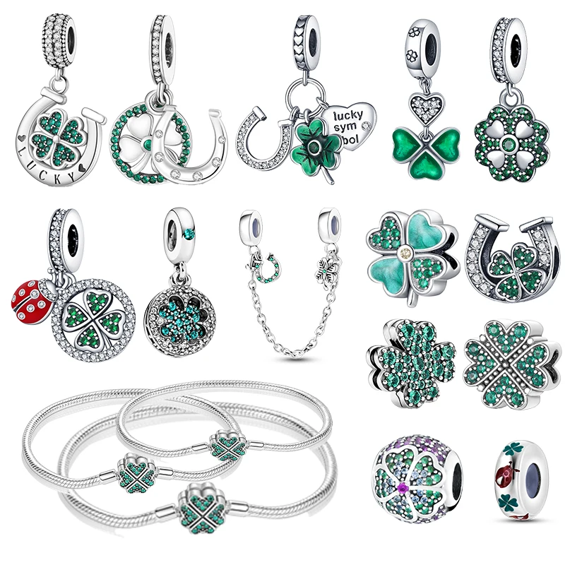 925-Sterling-Silver-Green-Series-Green-Four-Leaf-Pendant-DIY-Fine-Beads ...