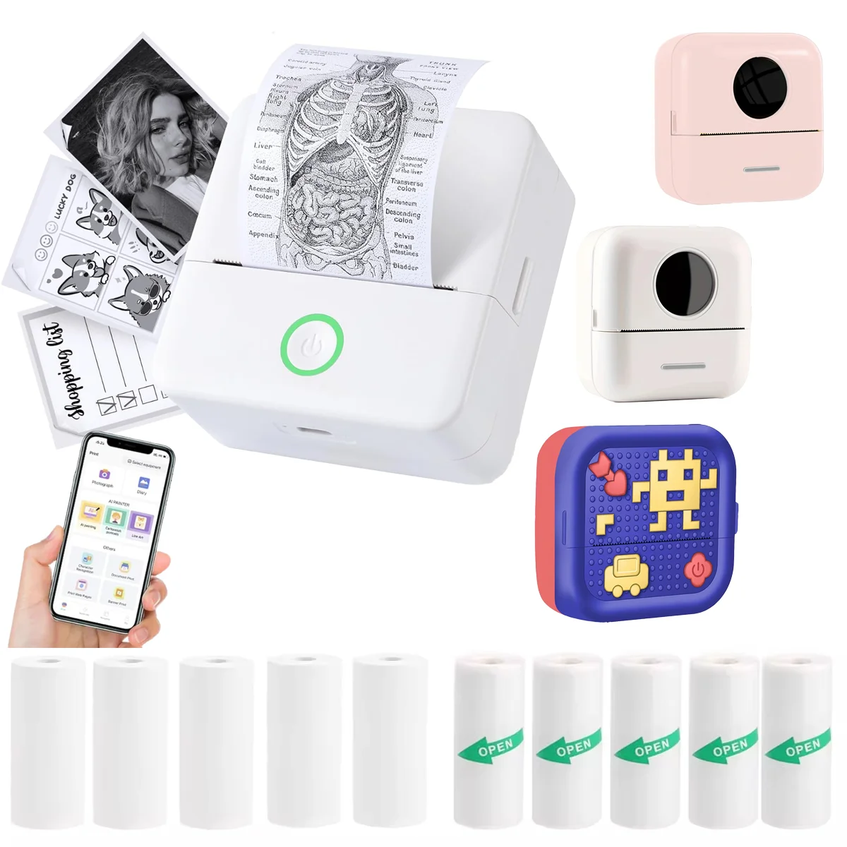 Mini Printer Portable Thermal Printer Inkless Sticker Pocket Printer ...