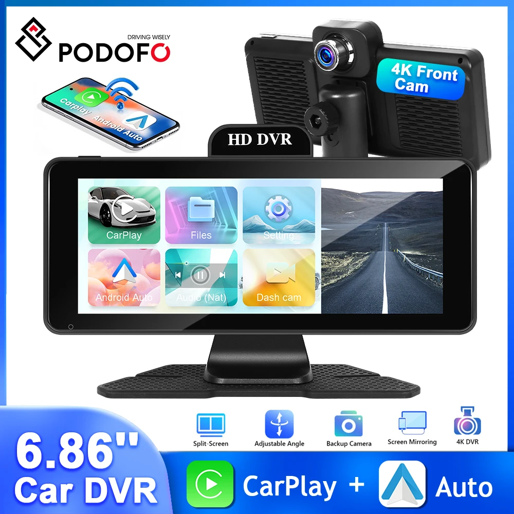 Podofo-4K-Front-Camera-Car-Monitor-ADAS-Carplay-Android-Auto-6-86-Smart ...