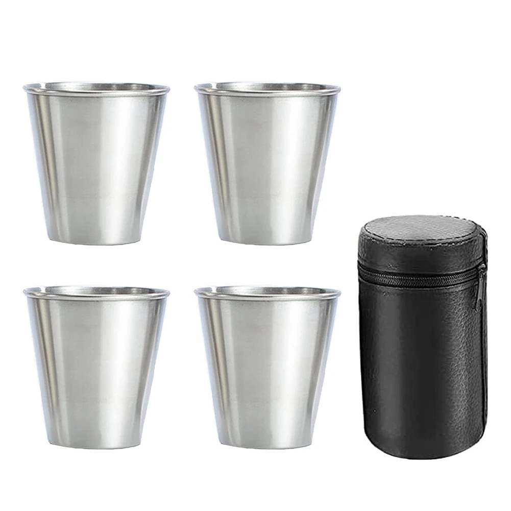 Stainless-Steel-Shot-Cups-Set-of-4-Cups-Metal-Shot-Glasses-Stackable ...
