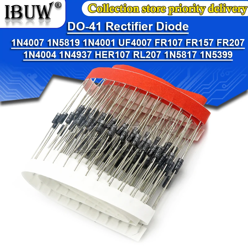 100PCS 1N4007 1N5819 1N4001 UF4007 FR107 FR157 FR207 1N4004 1N4937 ...