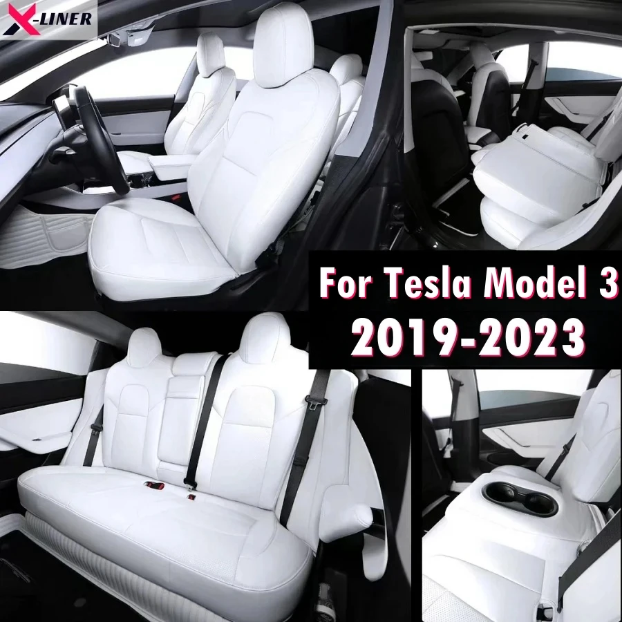 Full-Set-Car-Seat-Covers-For-2019-2023-Tesla-Model-3-Nappa-PU-Leather ...
