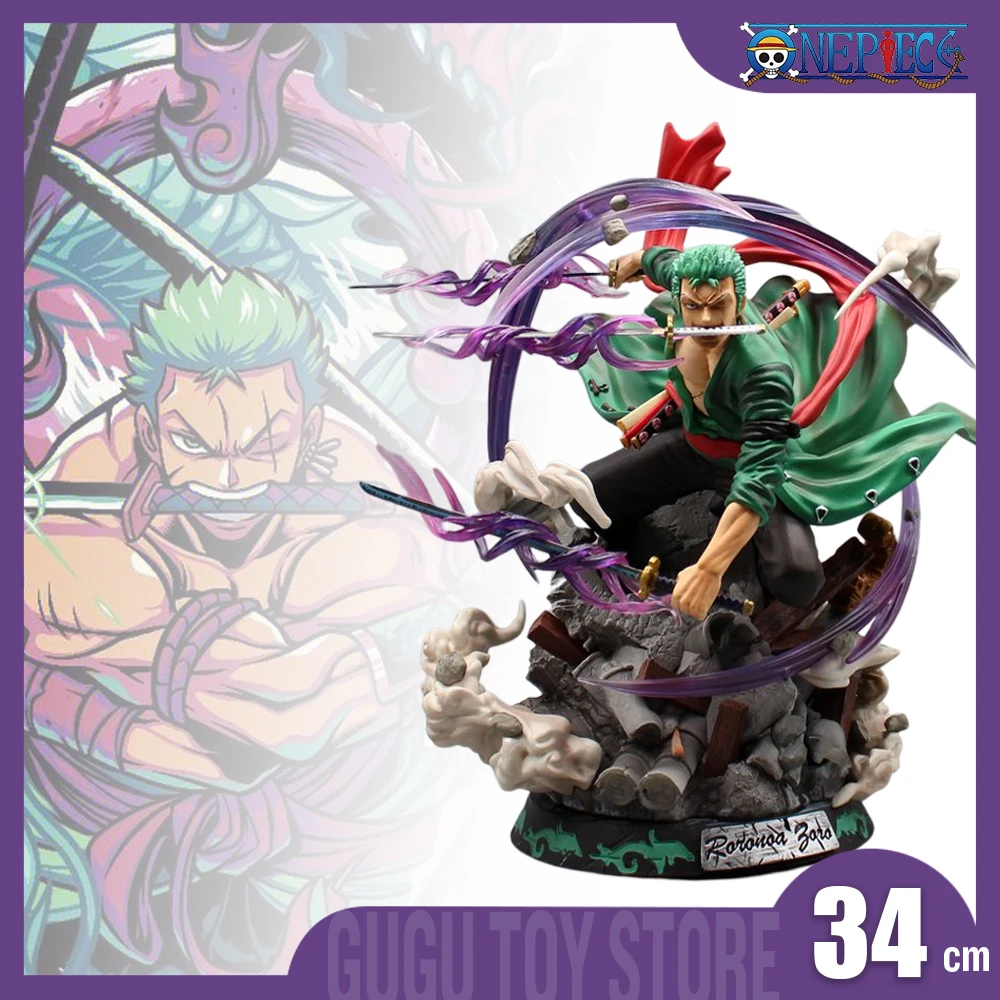 One Piece Roronoa Zoro Anime Figure Enma Wano Country 34cm Pvc Statue ...