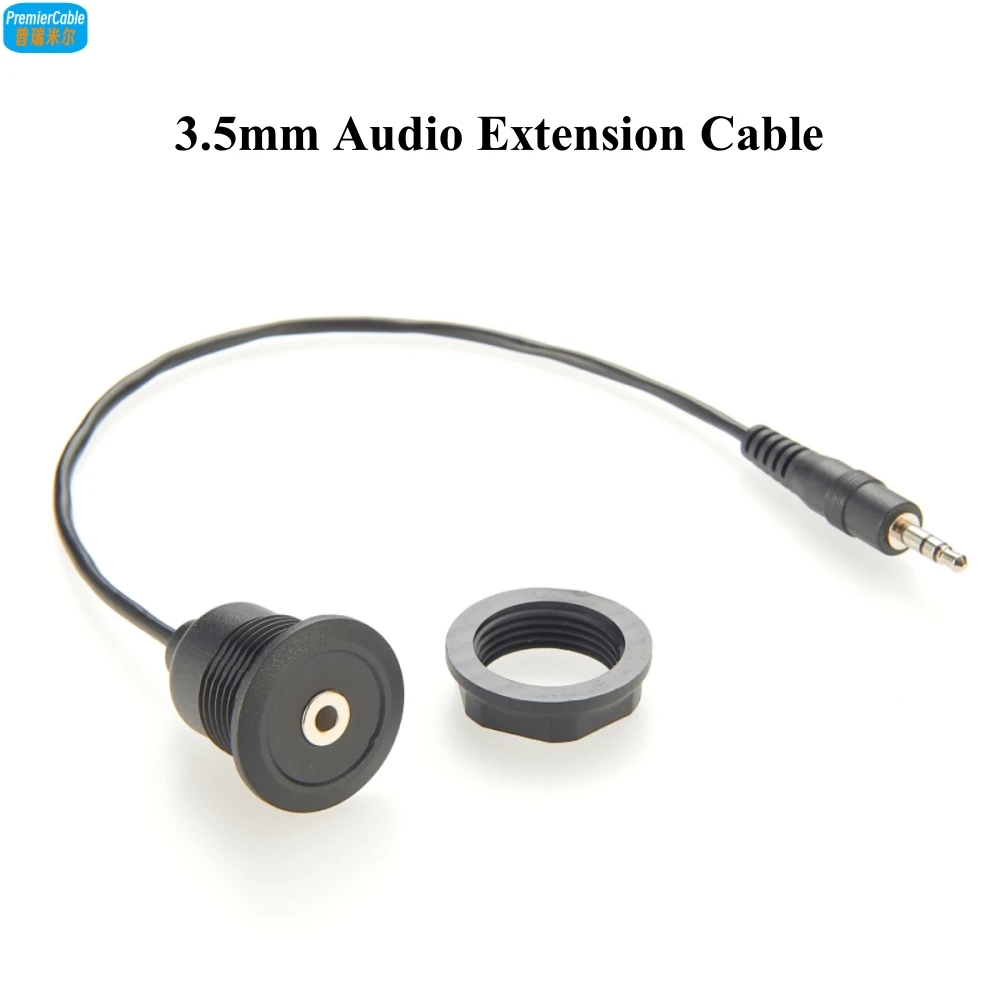 3.5mm 1/8" AUX Male to Female Extension Cable Round Flush Panel Mount ...