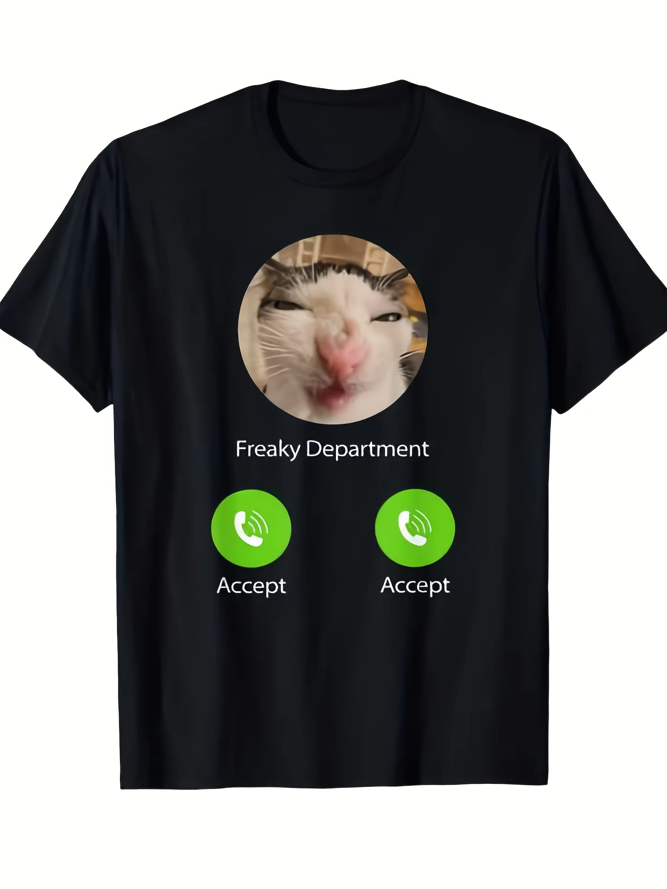 Freaky Department Meme Graphic Tee Funny Cat Incoming Call T-Shirt Soft ...