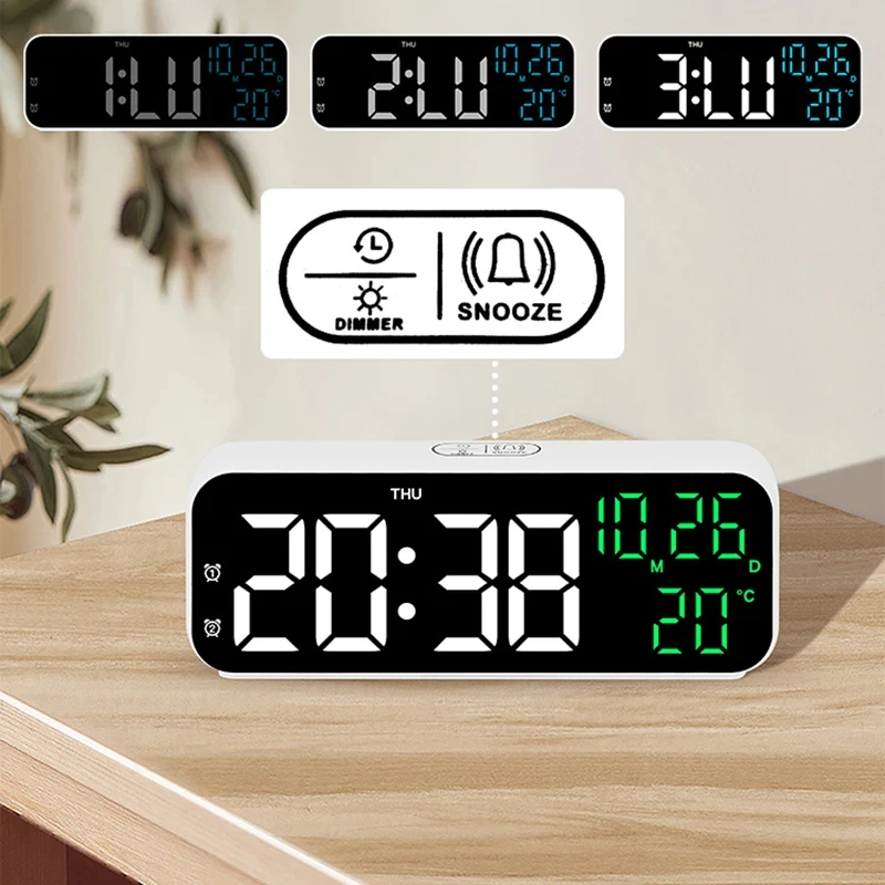 9 Inch Voice Control Digital Alarm Clock Date Time Temperature Display ...
