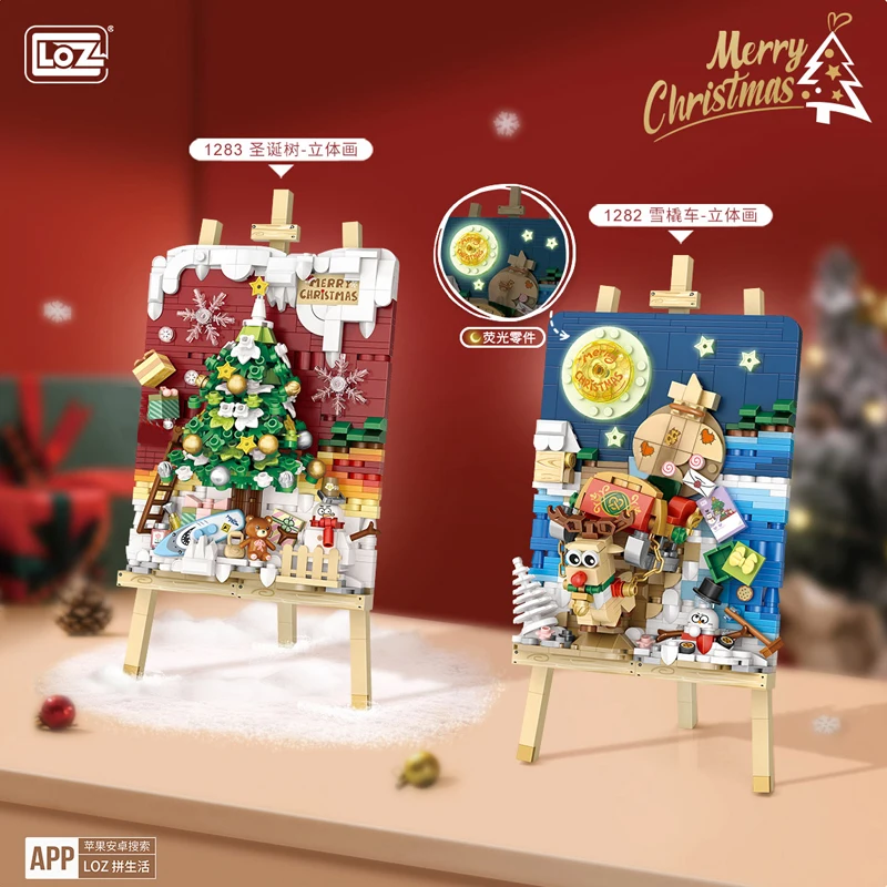 Building Block Mini Merry Christmas Santa Claus Tree Painting Sets Moc ...