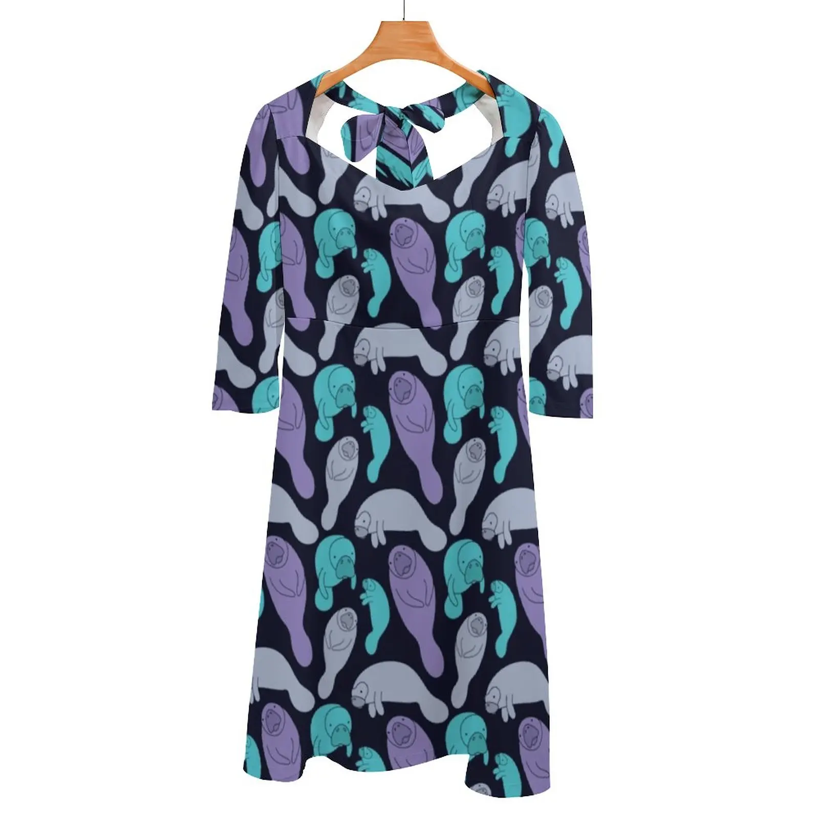 Manatee-Pattern-Back-Lacing-Backless-Dress-Women-Kawaii-Square-Collar ...