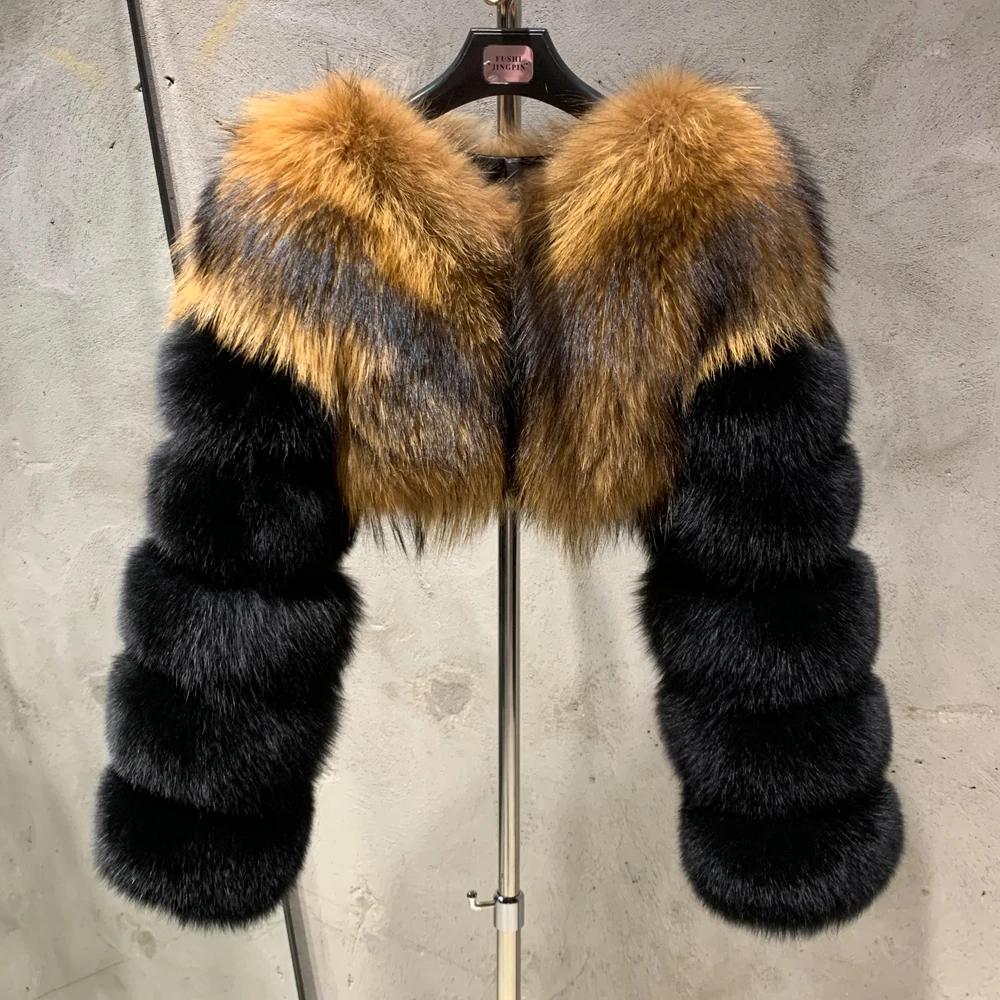 Fur-Cropped-Jacket-Women-Real-Raccoon-Fur-Body-and-Fox-Fur-Sleeve-Cloth ...