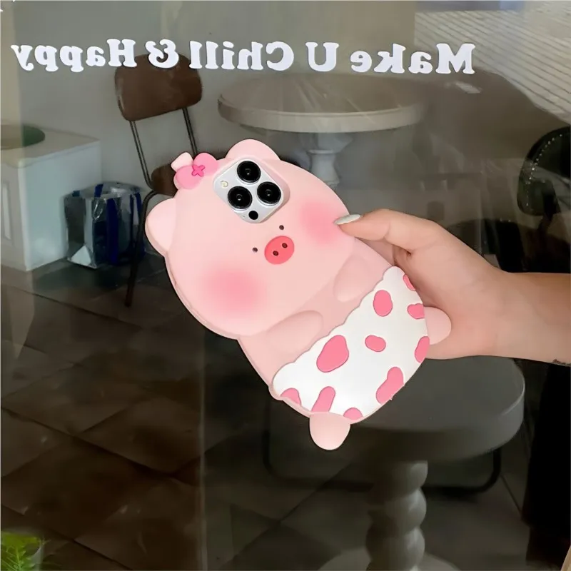 Cute-Bathing-Pig-Phone-Case-for-iPhone-14-13-12-11-Pro-Max-Pink-3D ...