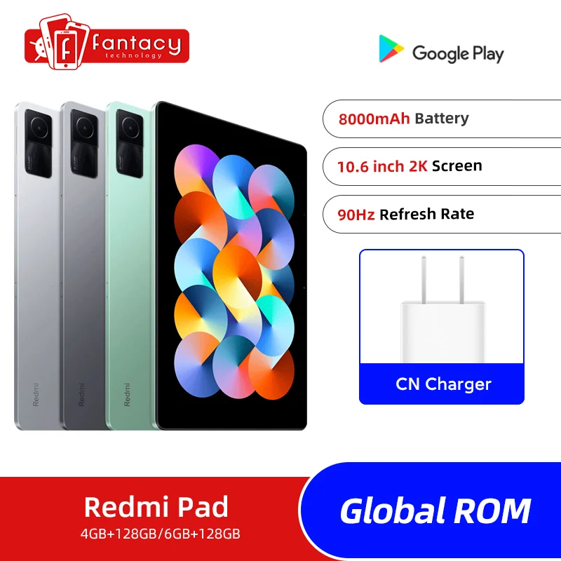 Xiaomi-Redmi Pad Mi Tablet, ROM Global, Android, 64GB, 128GB, MediaTek Helio G99, 90Hz, 10.6 ...