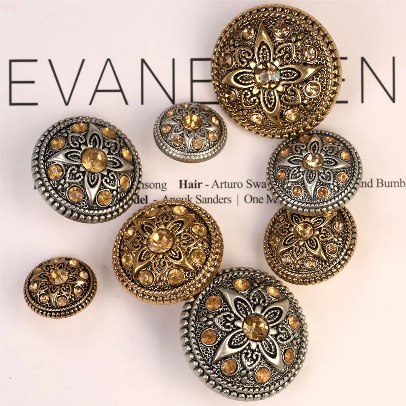 6Pcs Silver Jewel Gold Flower Buttons For Clothing Sewing Accessories ...