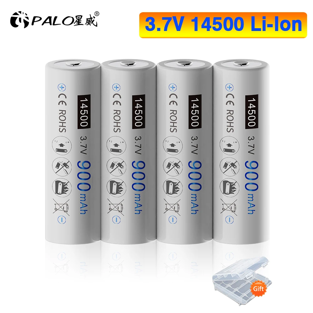 3-7V-14500-900mAh-Li-ion-Rechargeable14500-Batteries-point-head-AA ...