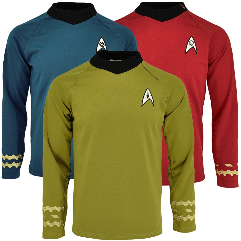 Cosplay-TOS-Captain-Kirk-Gold-Shirts-Spock-Blue-Uniforms-Red-Starfleet ...