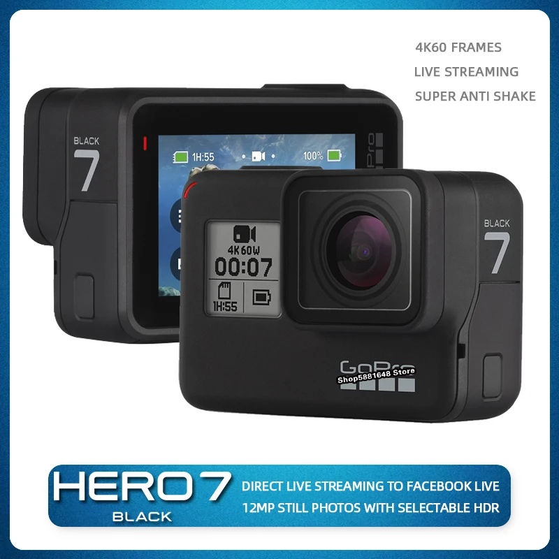 GoPro hero 7 black 4k60 frame Camera 12MP photos camara real-time ...