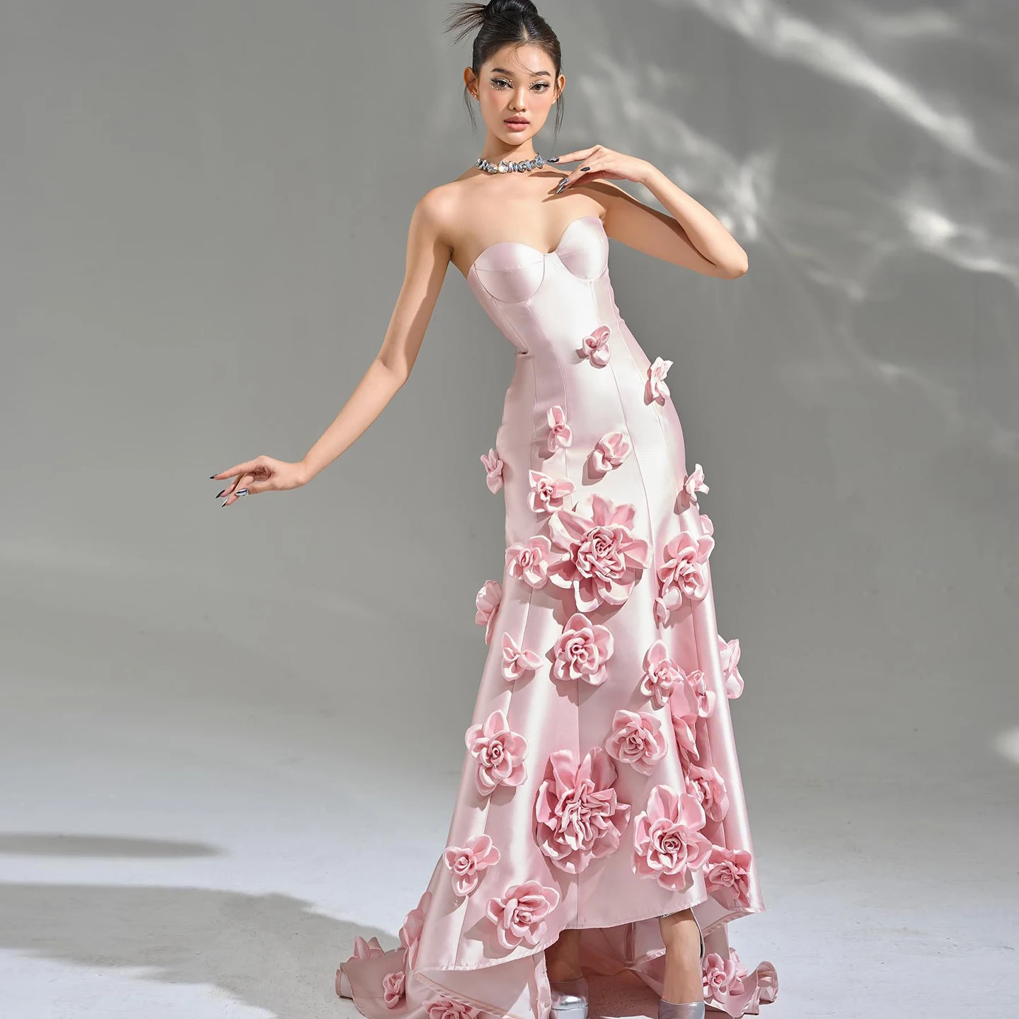 Sharon Said Pink 3D Flowers Sweetheart Mermaid Evening Dress For Women ...
