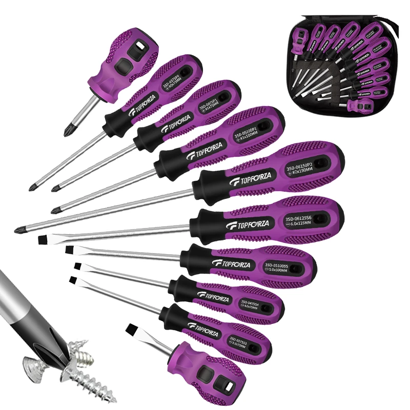 10pcs CR V Steel Screwdriver Set Magnetic Phillips Slotted Bit Screw ...