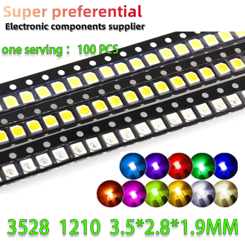 슈퍼 브라이트 3528 1210 SMD LED 다이오드, 레드, 그린, 블루, 옐로우, 화이트, RGB, 오렌지, 핑크, 3.5 ...