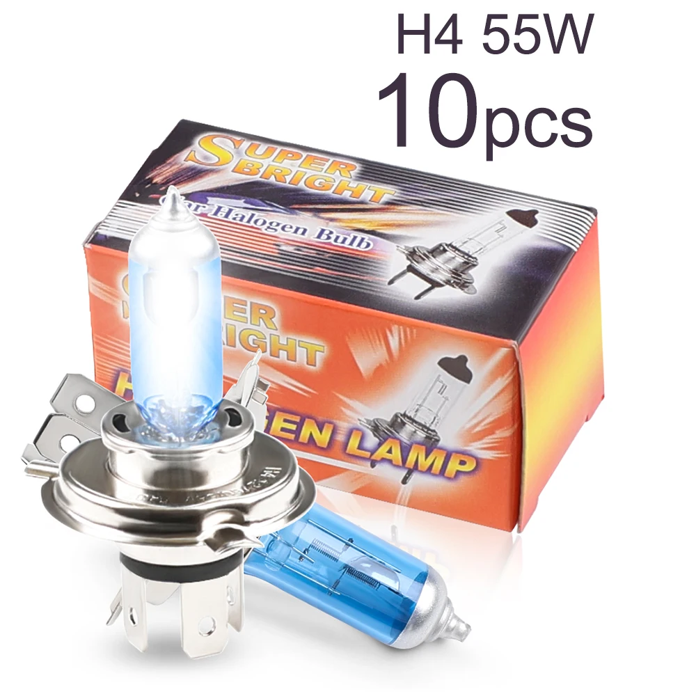 10pcs-H4-12V-55W-Halogen-Lamp-6000K-Super-Bright-White-Halogen-Light ...