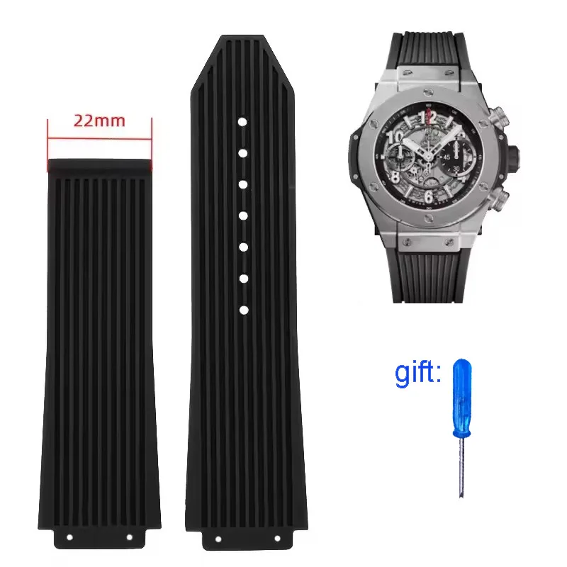 26*19mm Silicone Rubber Watch Band For Hublot BIG BANG Black Blue Men's ...