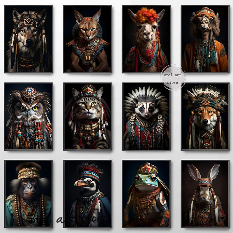 Aztec-Style-Animal-with-Colorful-Feather-Wolf-Camel-Dog-Donkey-Horse ...