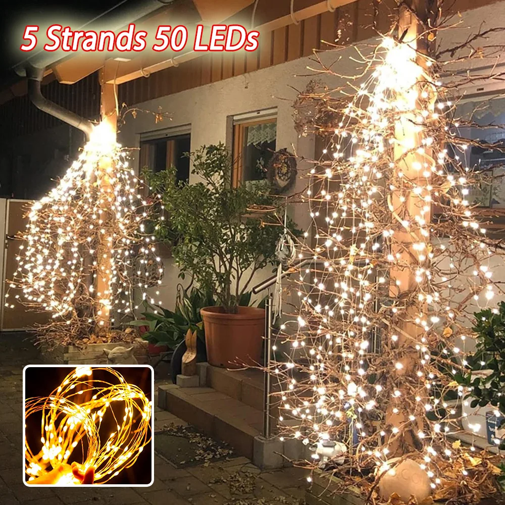 LED Christmas Tree Waterfall Fairy Lights Battery Operated Outdoor ...