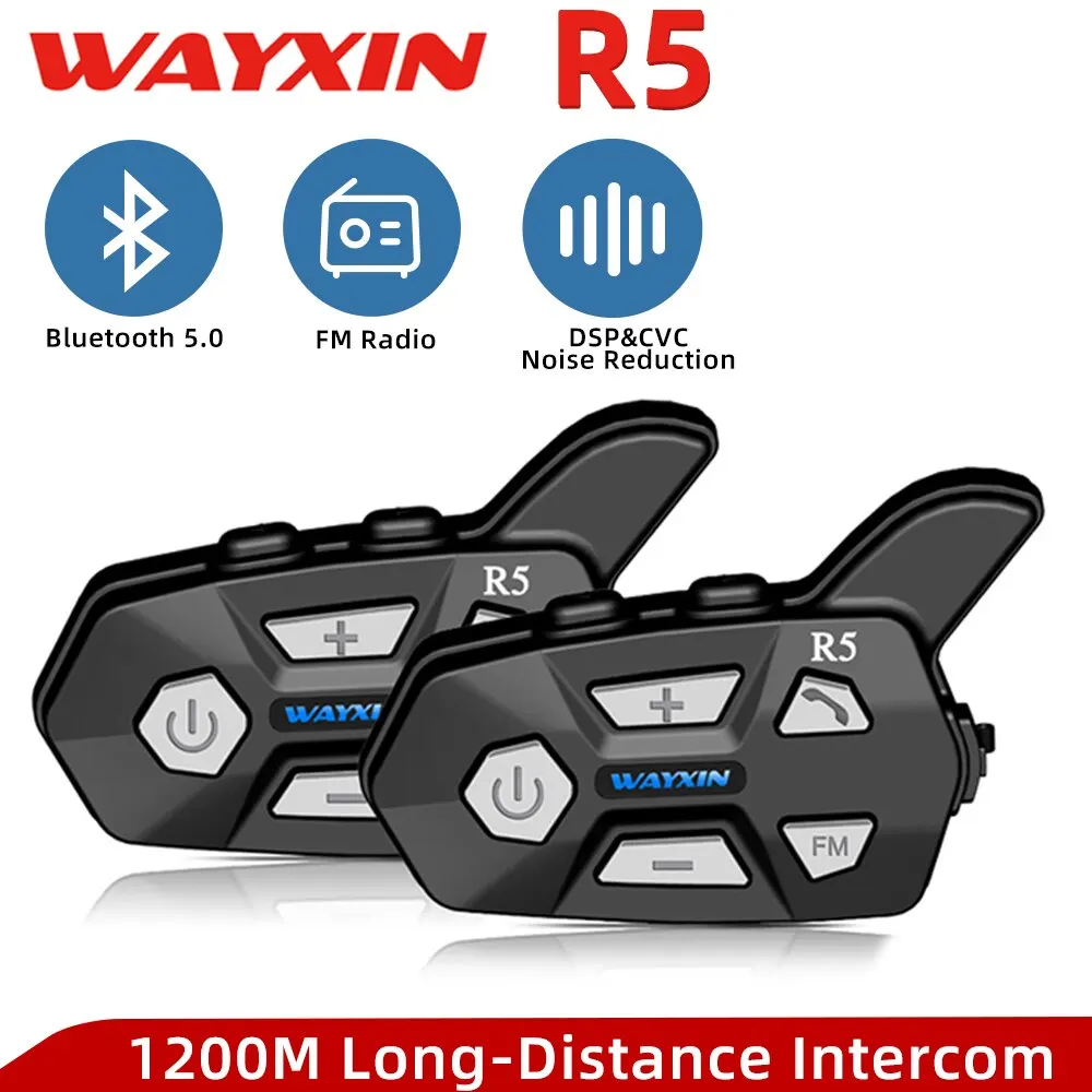 WAYXIN-Helmet-Headsets-R5-Motorcycle-Intercom-Support-2-Riders-1200M-Headsets-FM-Waterproof ...